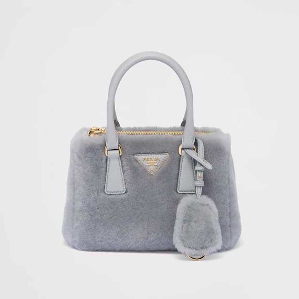 Prada Women Prada Galleria Shearling Mini-Bag-Silver