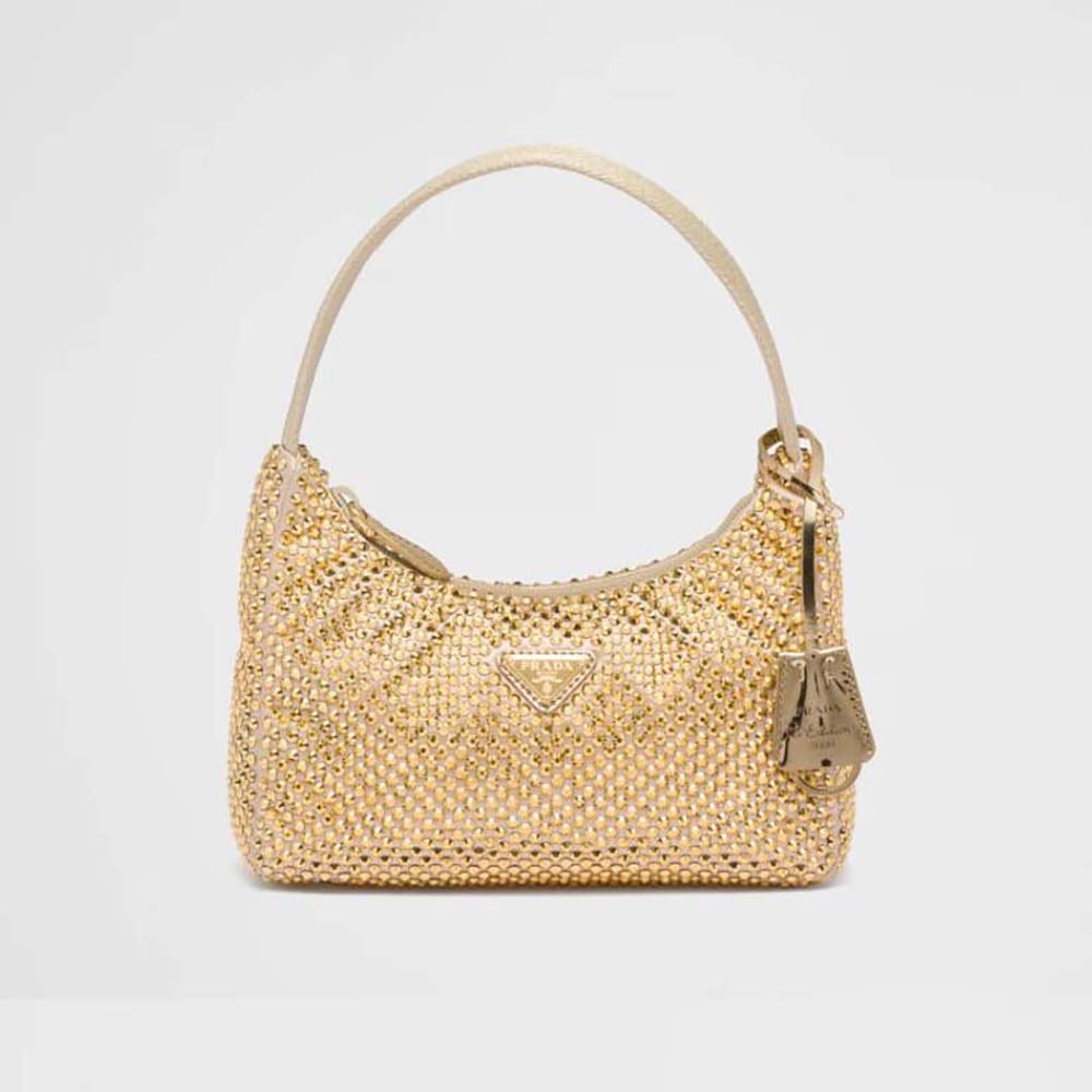 Prada Women Satin Mini-Bag with Crystals-Gold