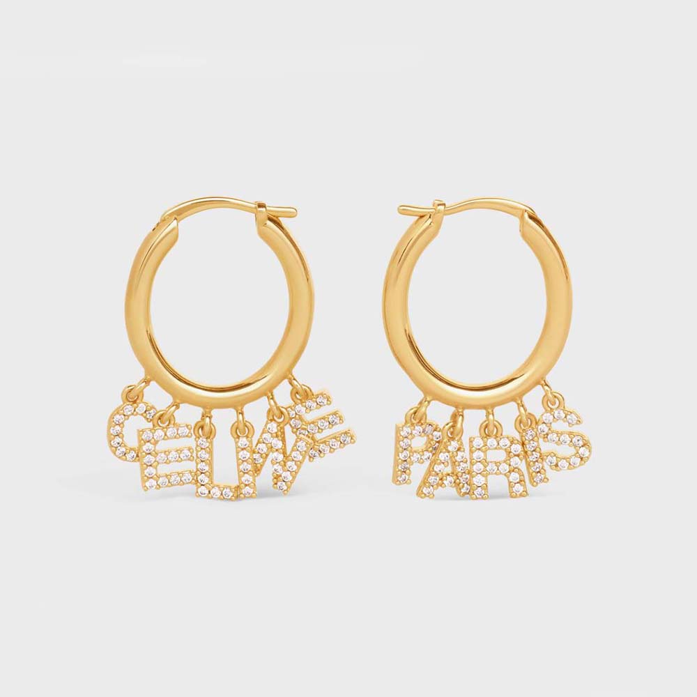 Celine Women Paris Hoops in Brass with Gold Finish and Crystals