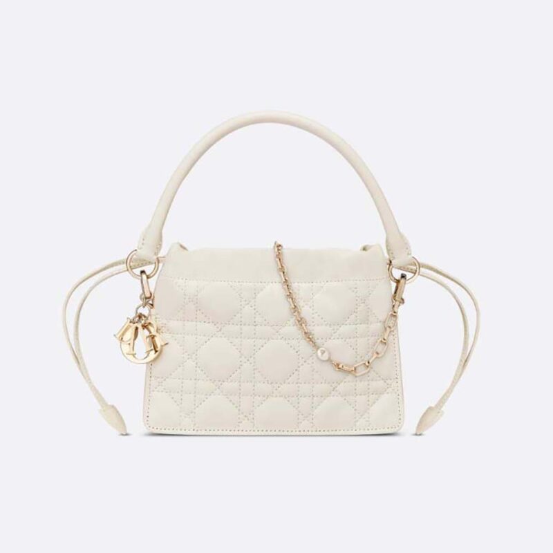 Dior Women Lady Dior Top Handle Drawstring Mini Bag Black Cannage Lambskin