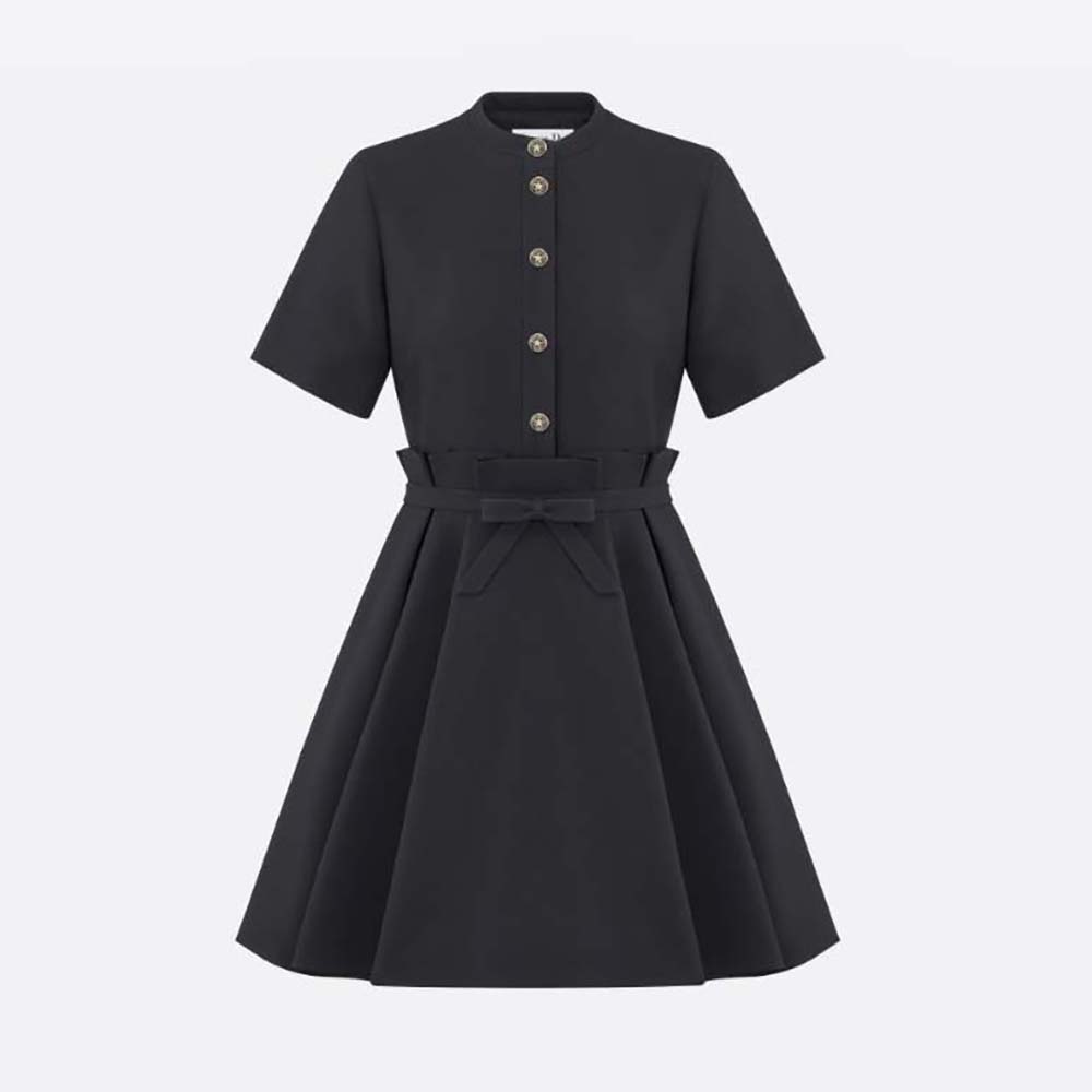 Dior Women Short Flared Dress Black Wool and Silk
