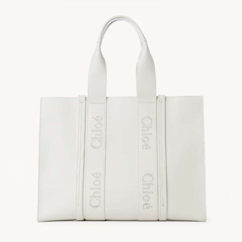 Chloe Women Large Woody Tote Bag with Embroidered Chloé Logo-Black