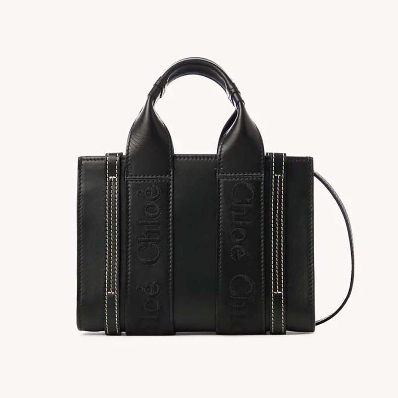 Chloe Women Mini Woody Tote Bag with Embroidered Chloé Logo-White
