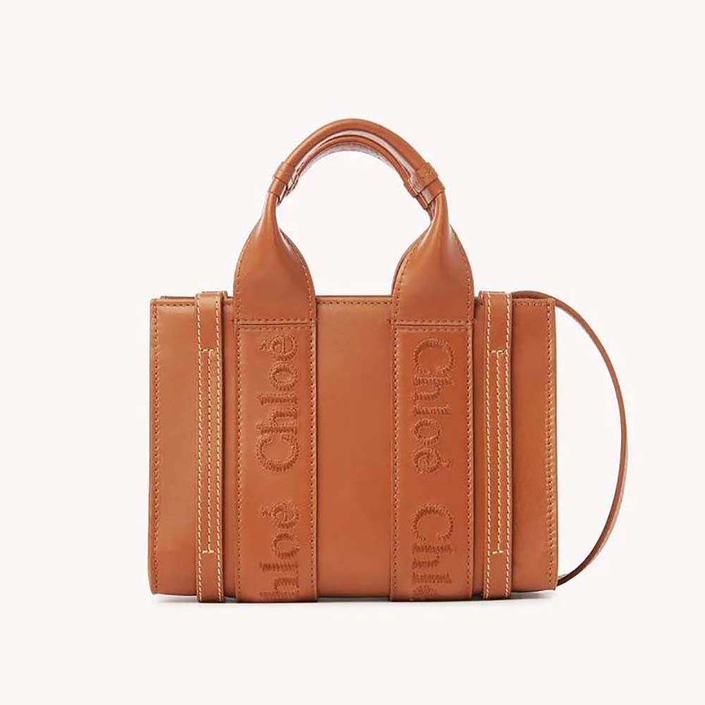 Chloe Women Mini Woody Tote Bag with Embroidered Chloé Logo-Brown