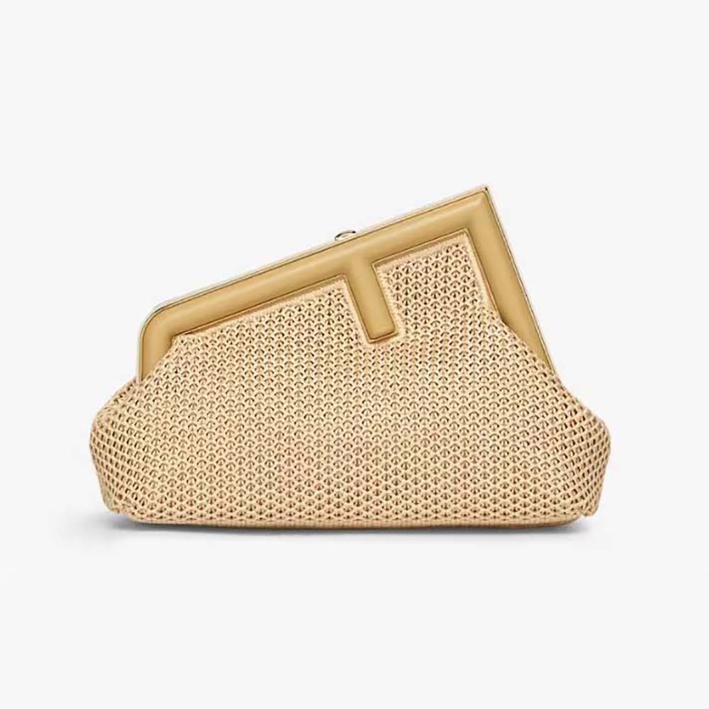 Fendi Women First Small Beige Raffia Macrame Bag
