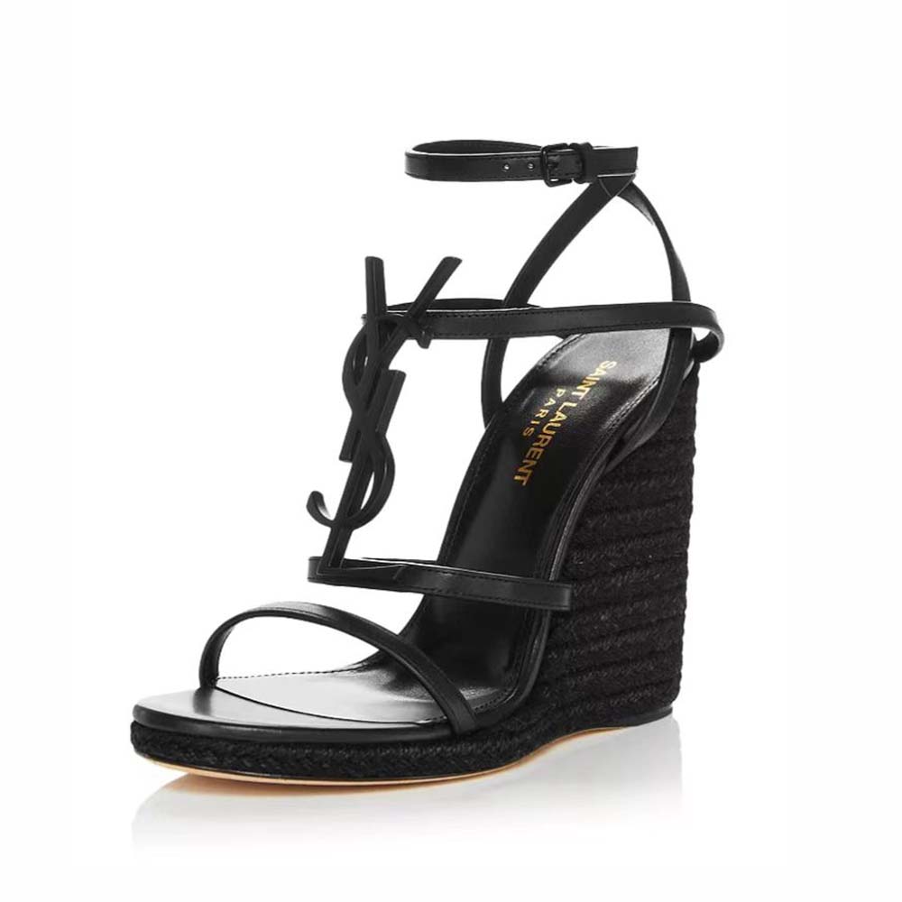 Saint Laurent YSL Women Cassandra Wedge Espadrilles in Leather