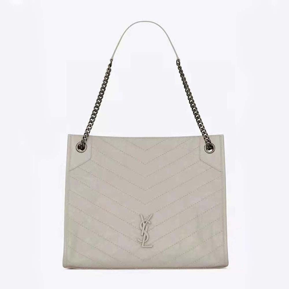 Saint Laurent YSL Women Niki Medium Shopping Bag in Crinkled Vintage Leather-White