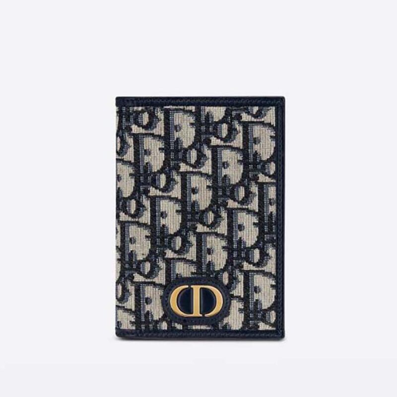 Dior Women Saddle Lotus Wallet Blue Dior Oblique Jacquard