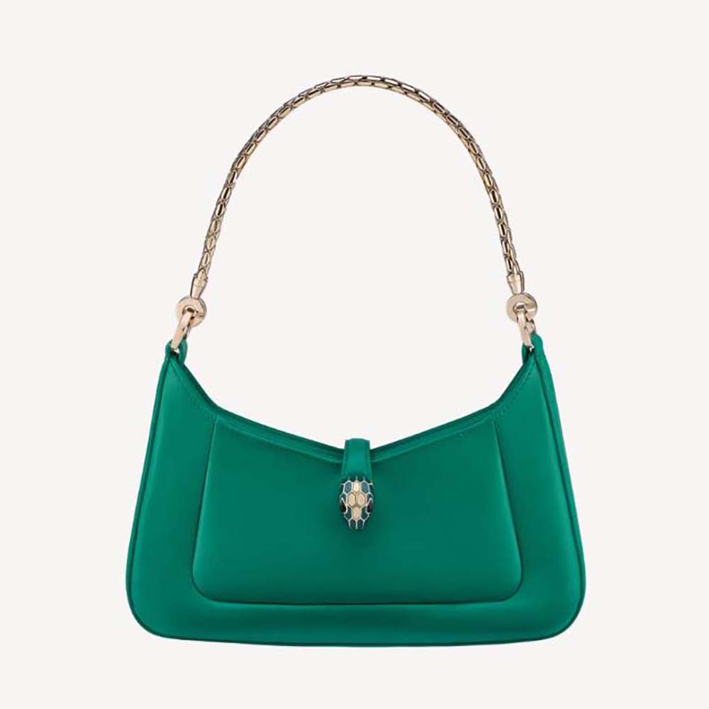 Bvlgari Women Serpenti Baia Small Shoulder Bag in Calf Leather-Green