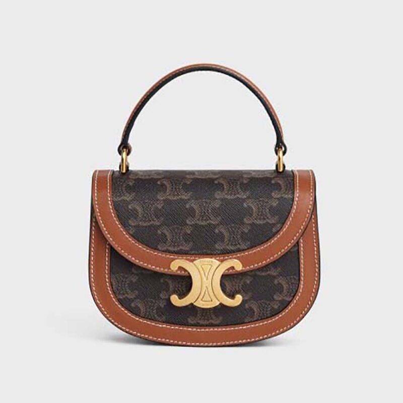 Celine Women Mini Besace Triomphe in Shiny Calfskin-White