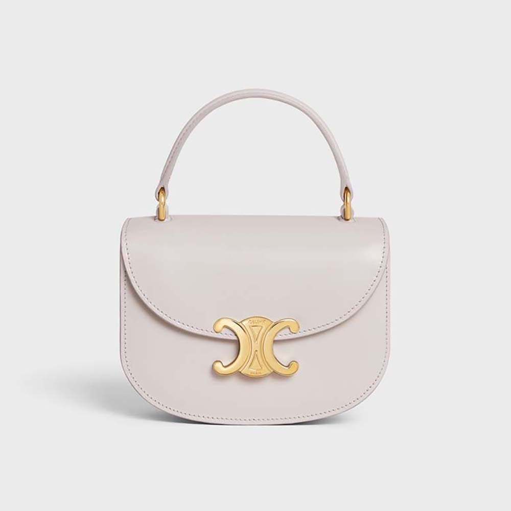 Celine Women Mini Besace Triomphe in Shiny Calfskin-White