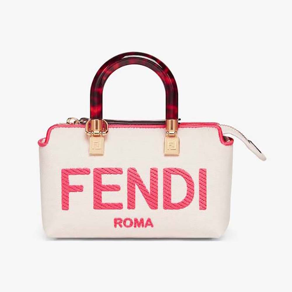 Fendi Women By The Way Mini White Canvas Small Boston Bag