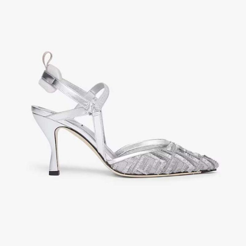 Fendi Women Colibrì Lite Gold Mesh High-Heeled Slingbacks