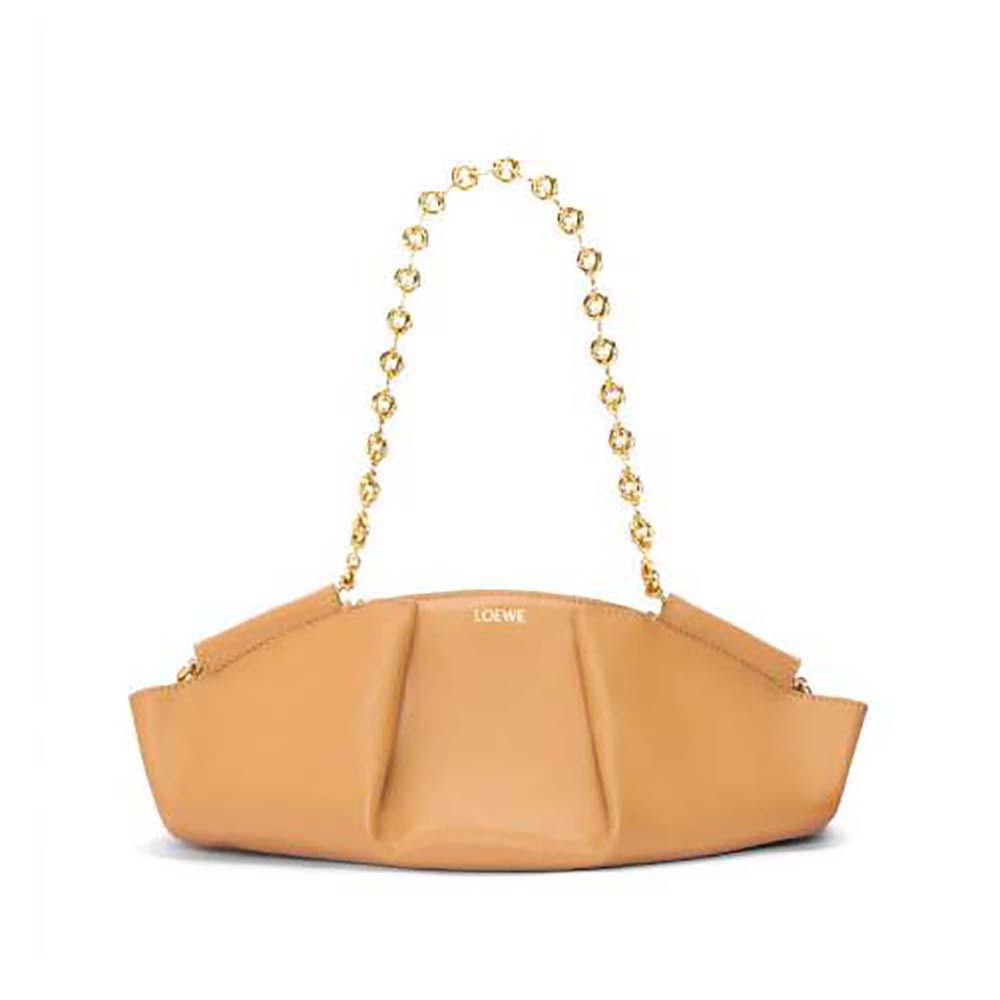 Loewe Women Small Paseo Bag in Shiny Nappa Calfskin with Chain-Green