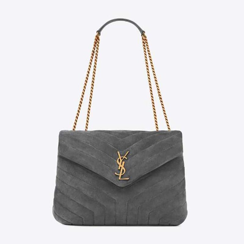 Saint Laurent YSL Women Loulou Medium Chain Bag in "Y"-Quilted Suede-Black