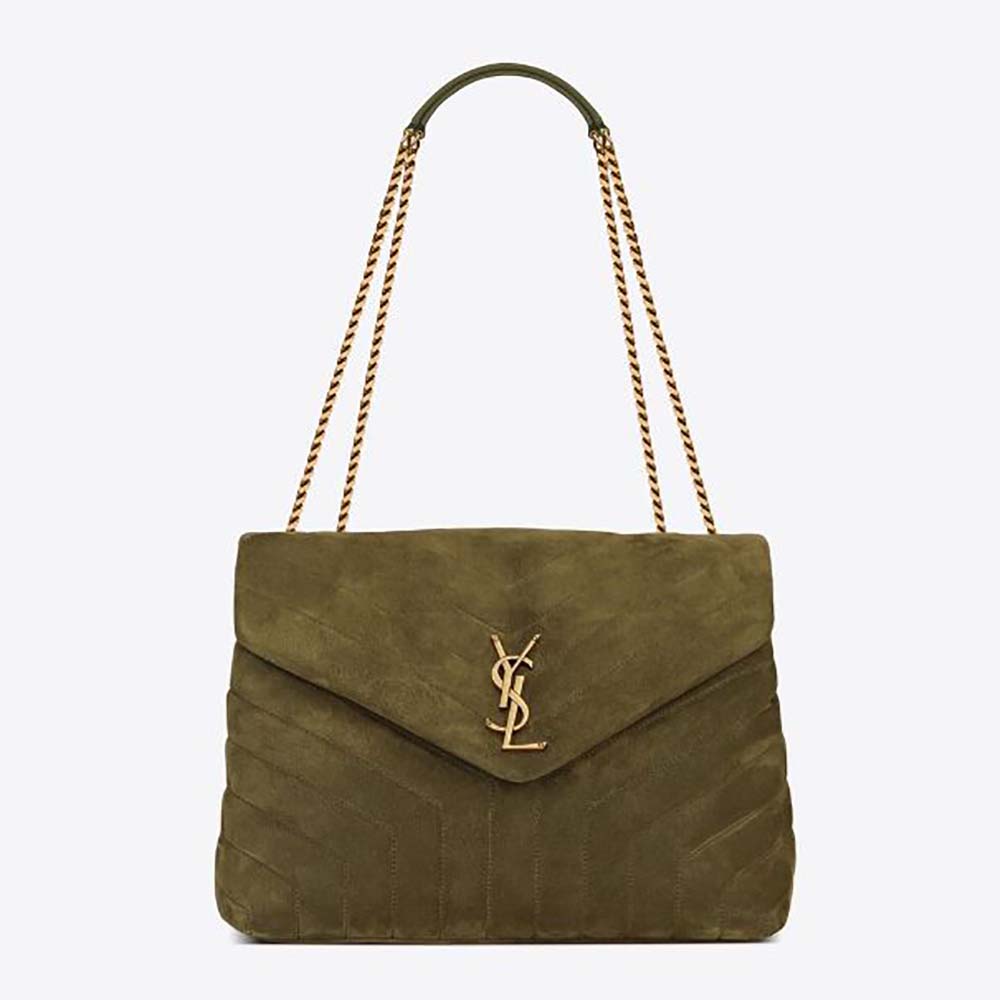 Saint Laurent YSL Women Loulou Medium in Quilted Y Suede-Green