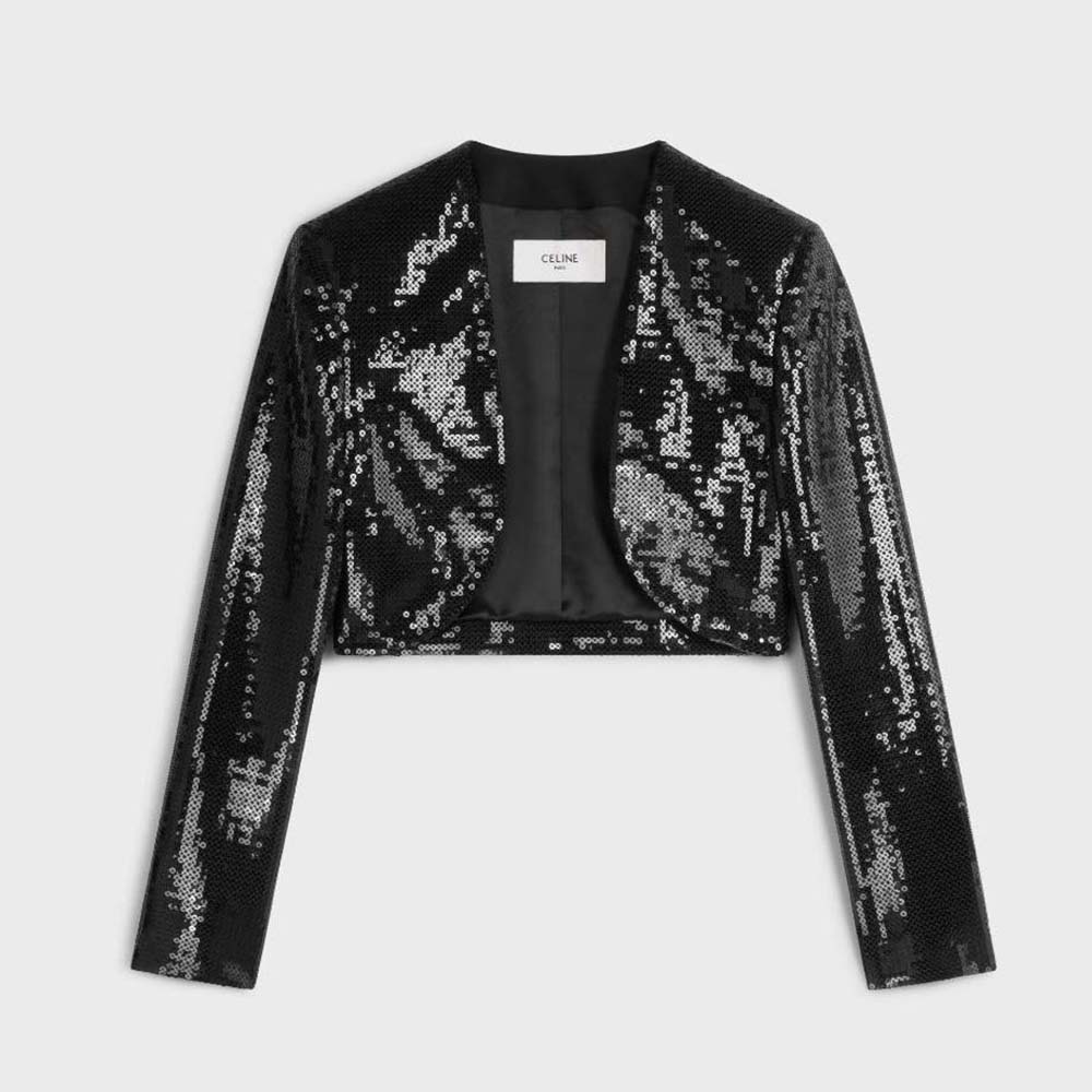 Celine Women Embroidered Cardigan Jacket in Bouclé Tweed