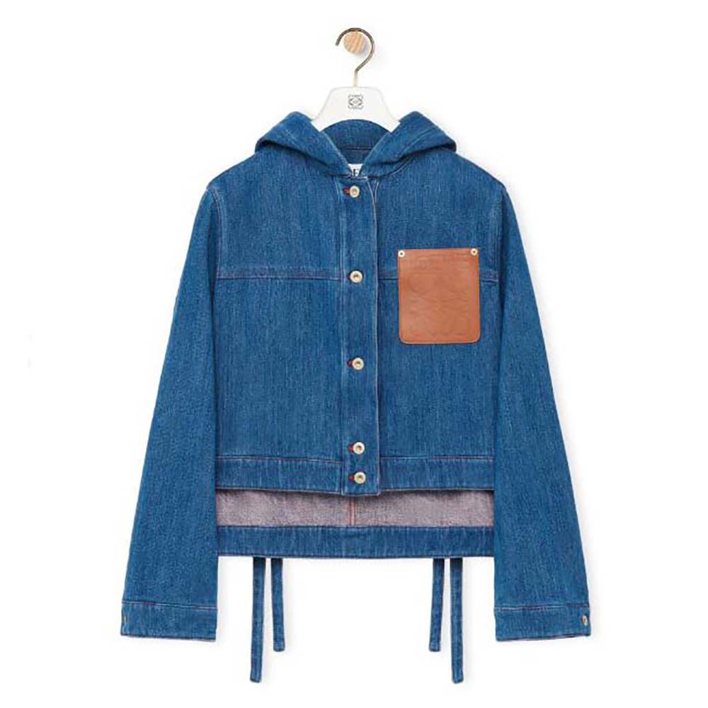 Loewe Women Cropped Workwear Jacket in Denim