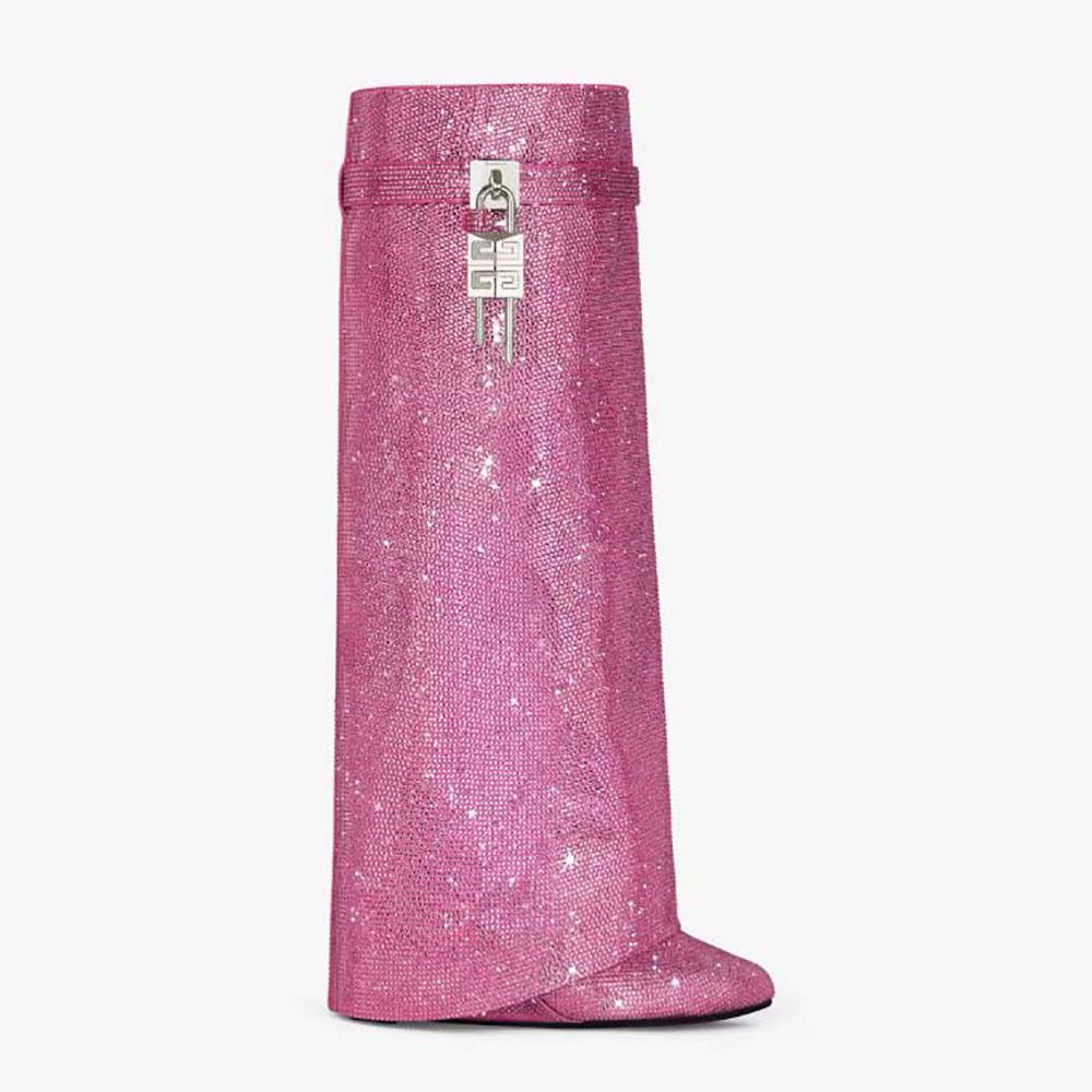 Givenchy Women Shark Lock Boots in Satin with Strass-Pink