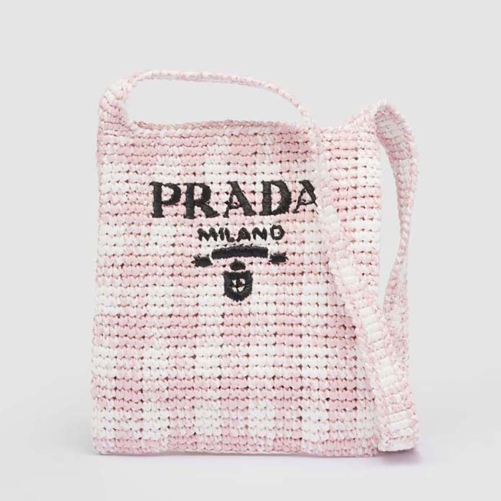 Prada Women Crochet Bag with Embroidered Lettering Logo-Pink