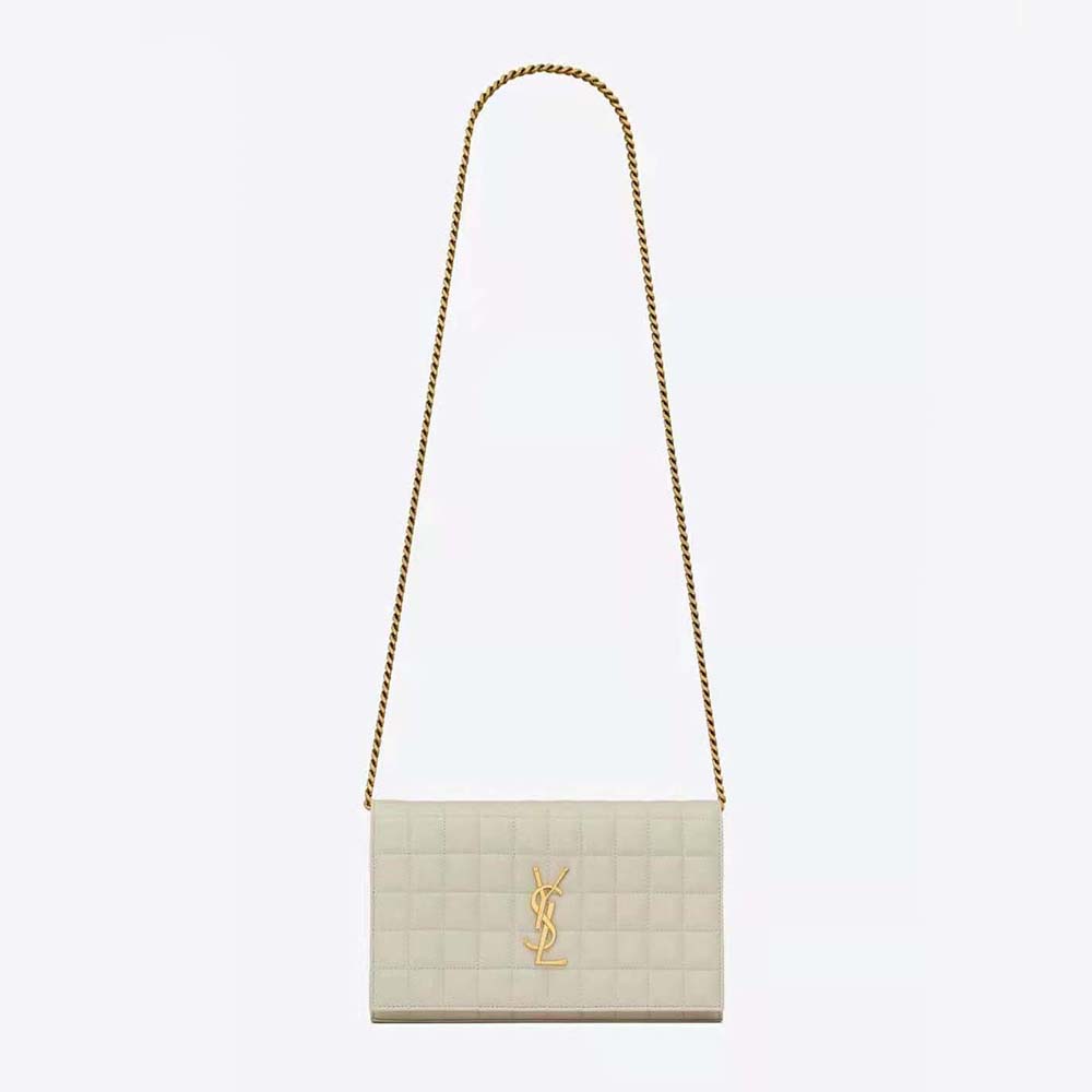 Saint Laurent YSL Women Le Maillon in Quilted Shiny Leather-White