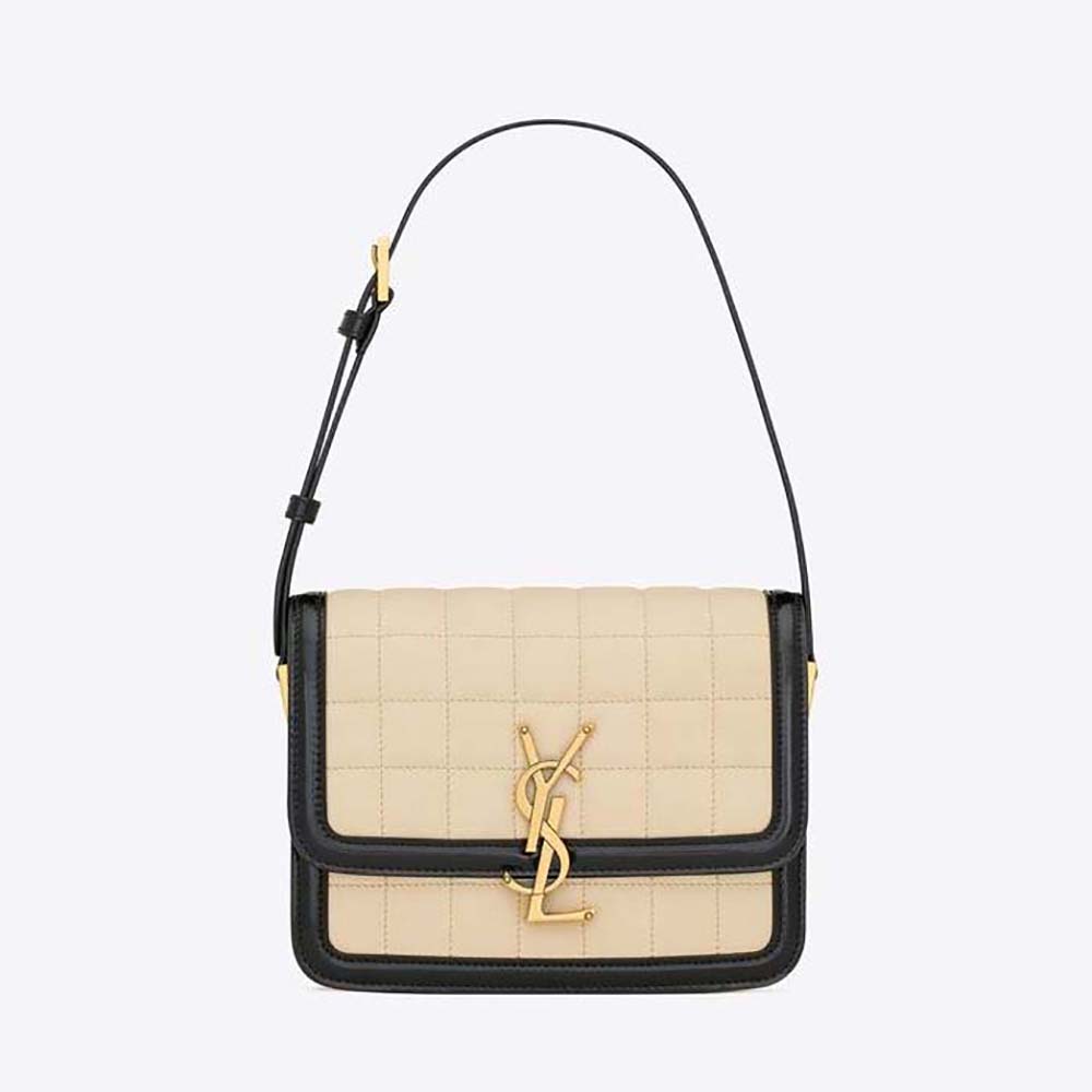 Saint Laurent YSL Women Solferino Small in Quilted Nubuck Suede-Beige