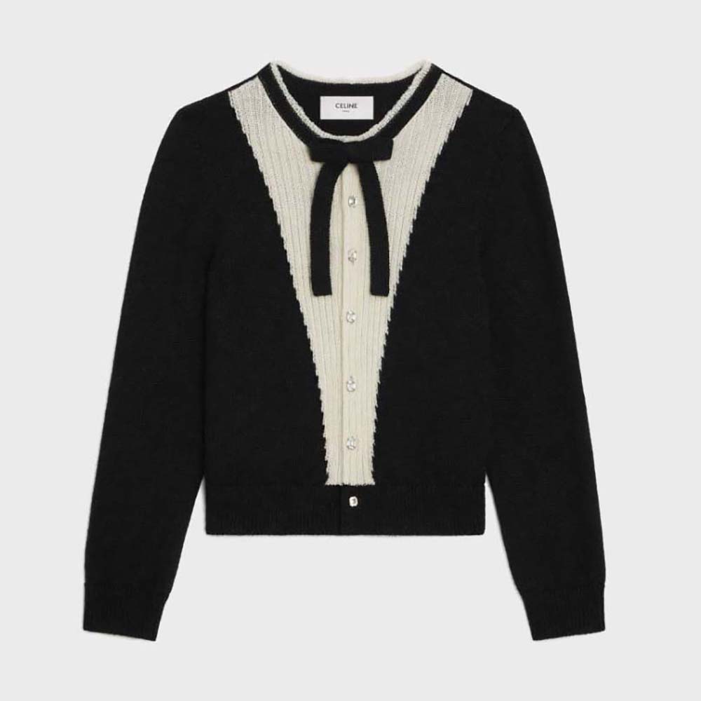 Celine Women Cardigan with Bow in Alpaca-Black