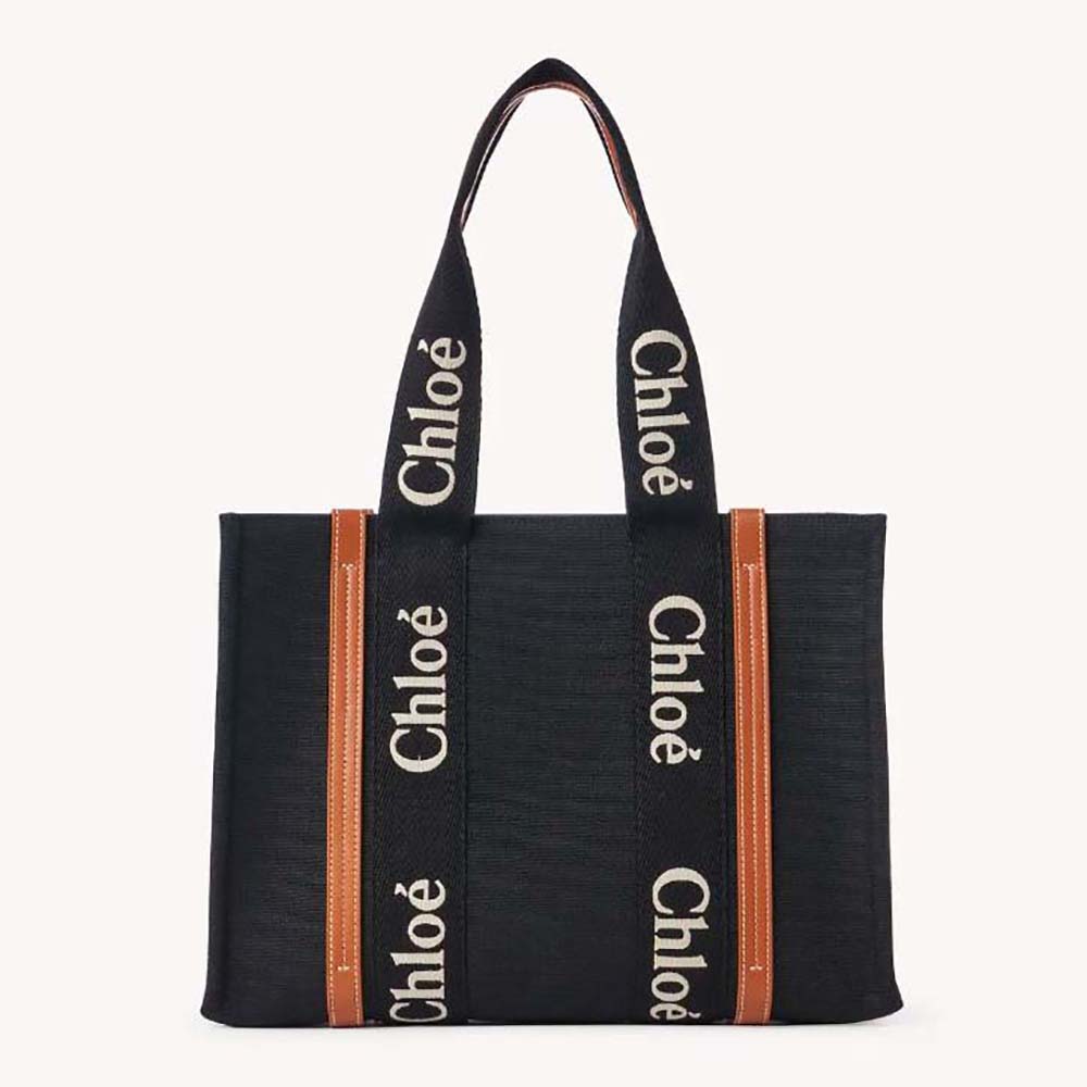Chloe Women Medium Woody Tote Bag-Black