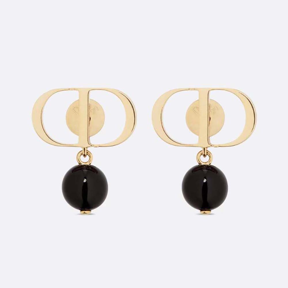 Dior Women Petit CD Earrings Gold-Finish Metal and Black Resin Pearls