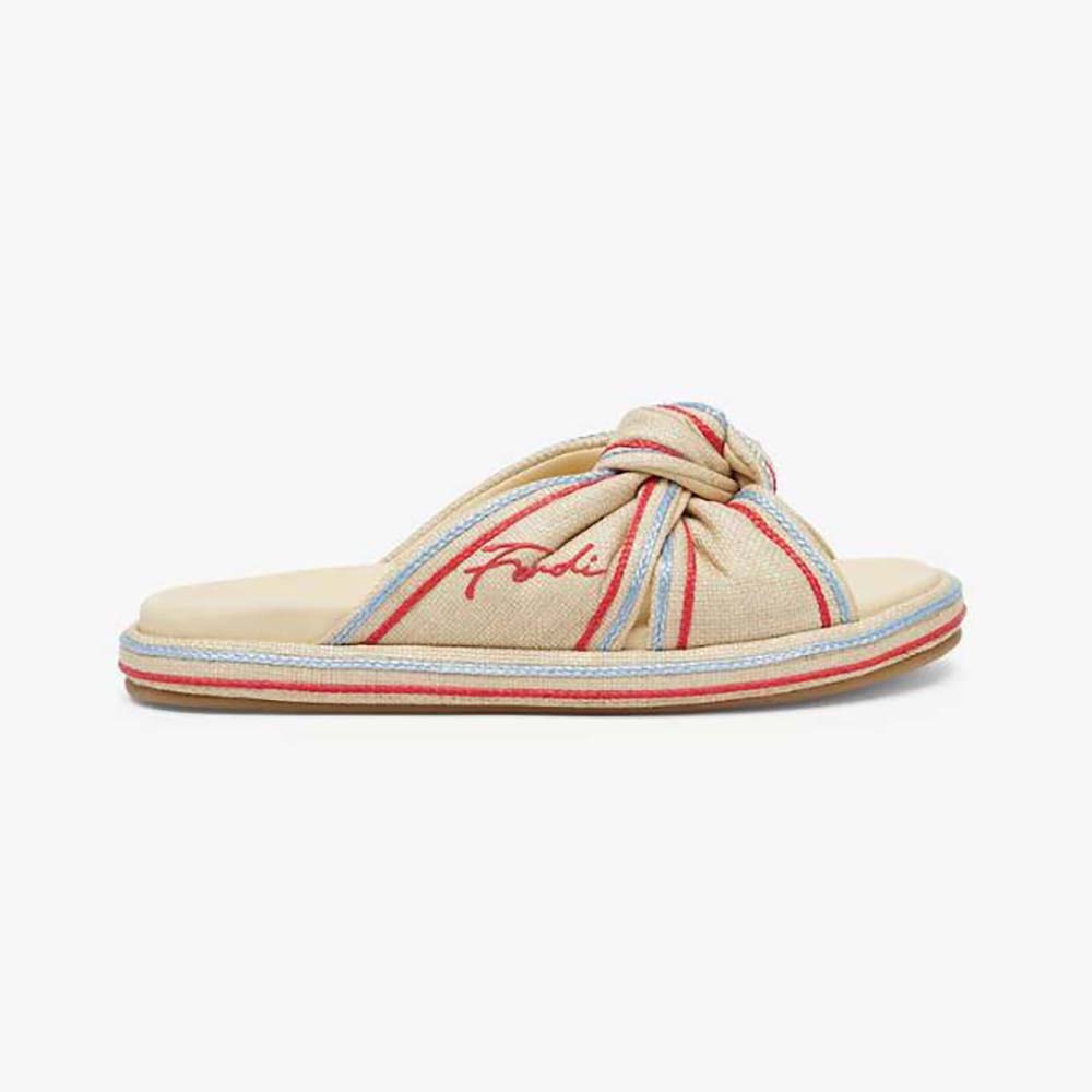 Fendi Women Feel Pale Yellow Raffia Slides