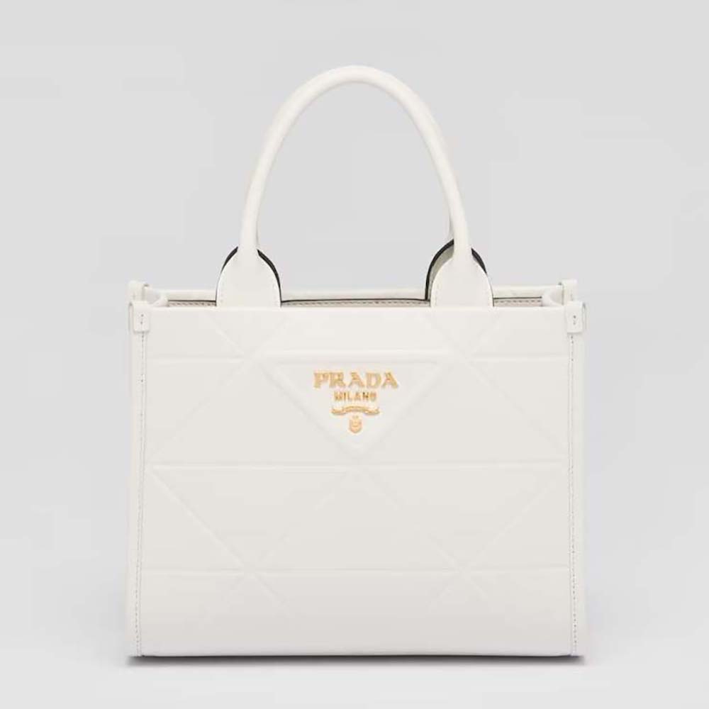 Prada Women Mini Prada Symbole Leather Bag with Stitching-Black