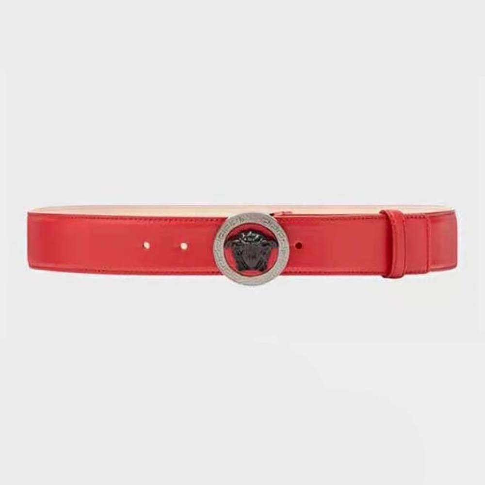 Versace Men Medusa Biggie Reversible Leather Belt-Red