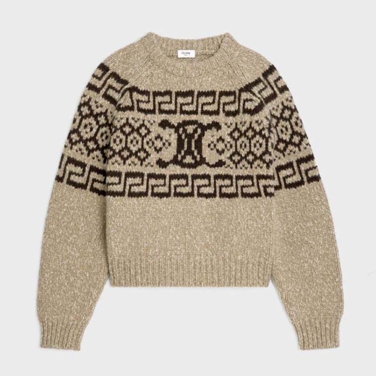 Celine Women Crew Neck Sweater in Triomphe Fair Isle Wool