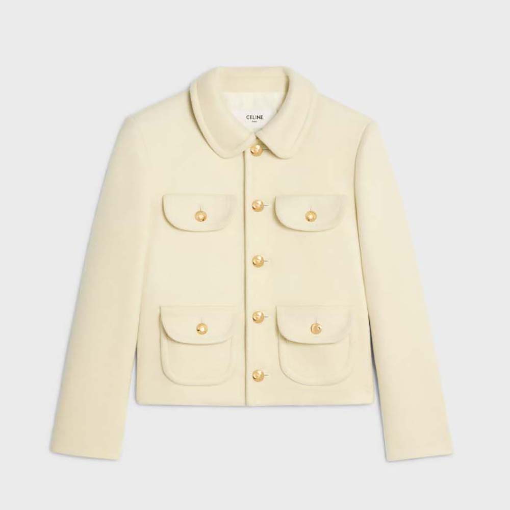 Celine Women Jacket with Claudine Collar in Wool Cloth-Beige