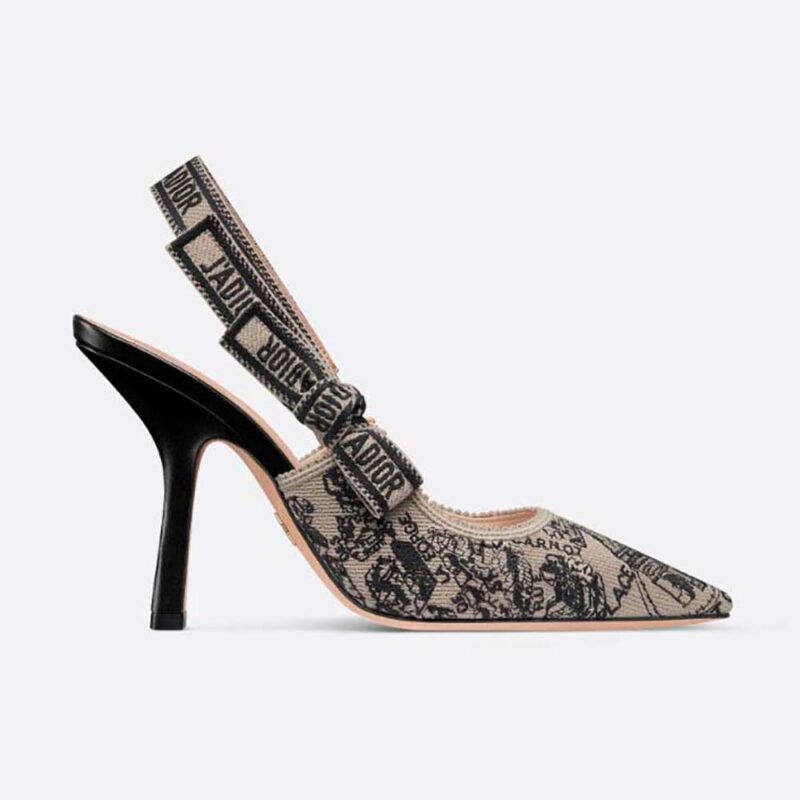 Dior Women J'Adior Slingback Pump Beige and Black Cotton Embroidered ...