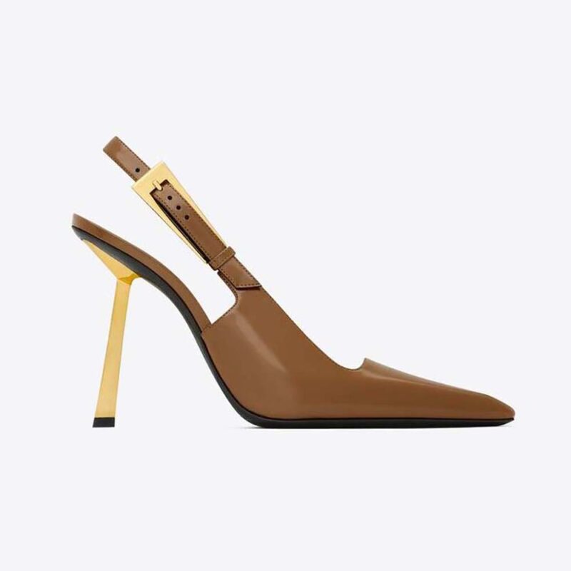 Saint Laurent YSL Women Lee Slingback Pumps in Glazed Leather-Black