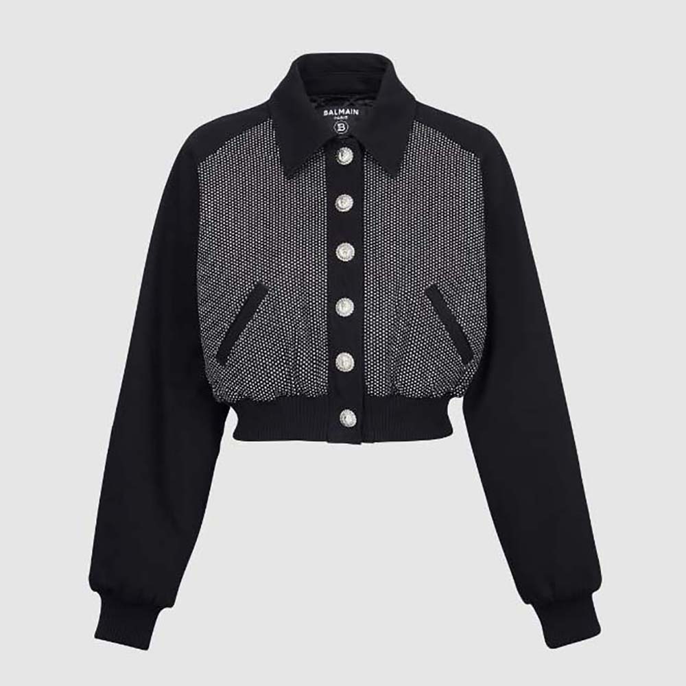 Balmain Women Cropped Balmain Jacket with Rhinestones