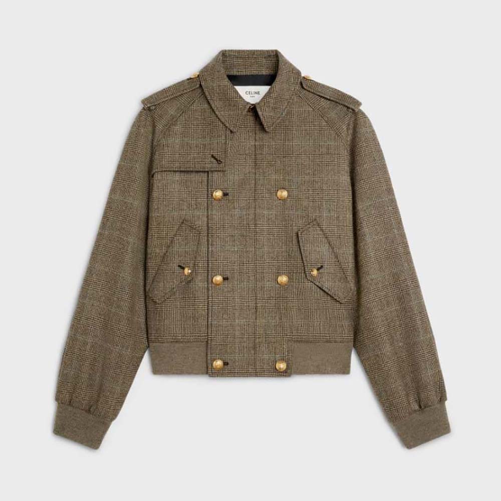 Celine Women Bomber Jacket in Prince of Wales Flannel