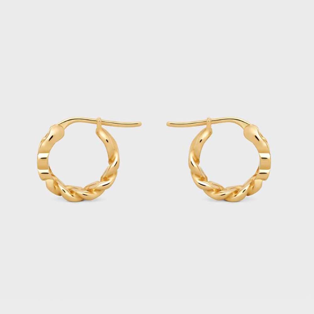 Celine Women Triomphe Small Gourmette Hoops in Brass with Gold Finish