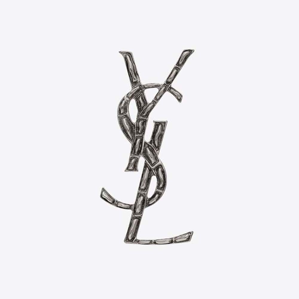 Saint Laurent YSL Women Opyum YSL Crocodile Brooch in Silver Brass