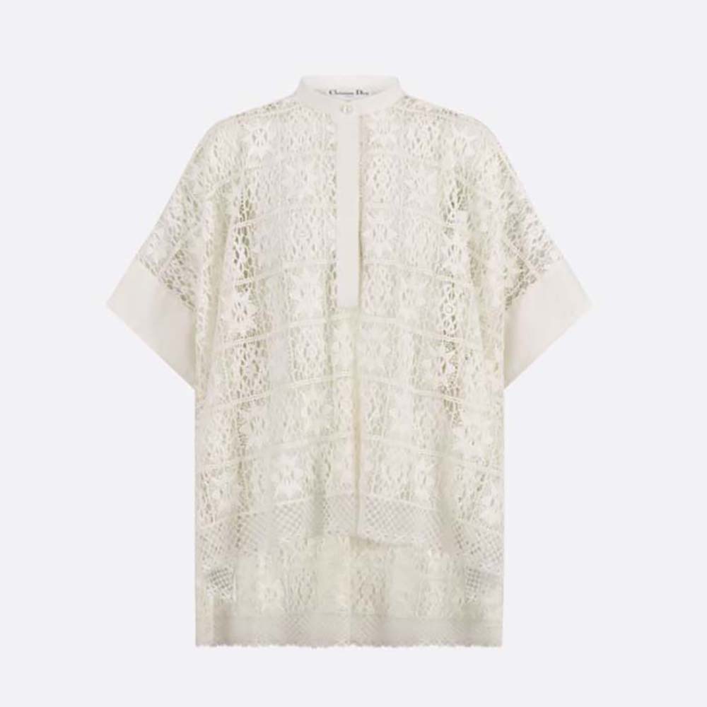 Dior Women Blouse Ecru Technical Cotton Lace