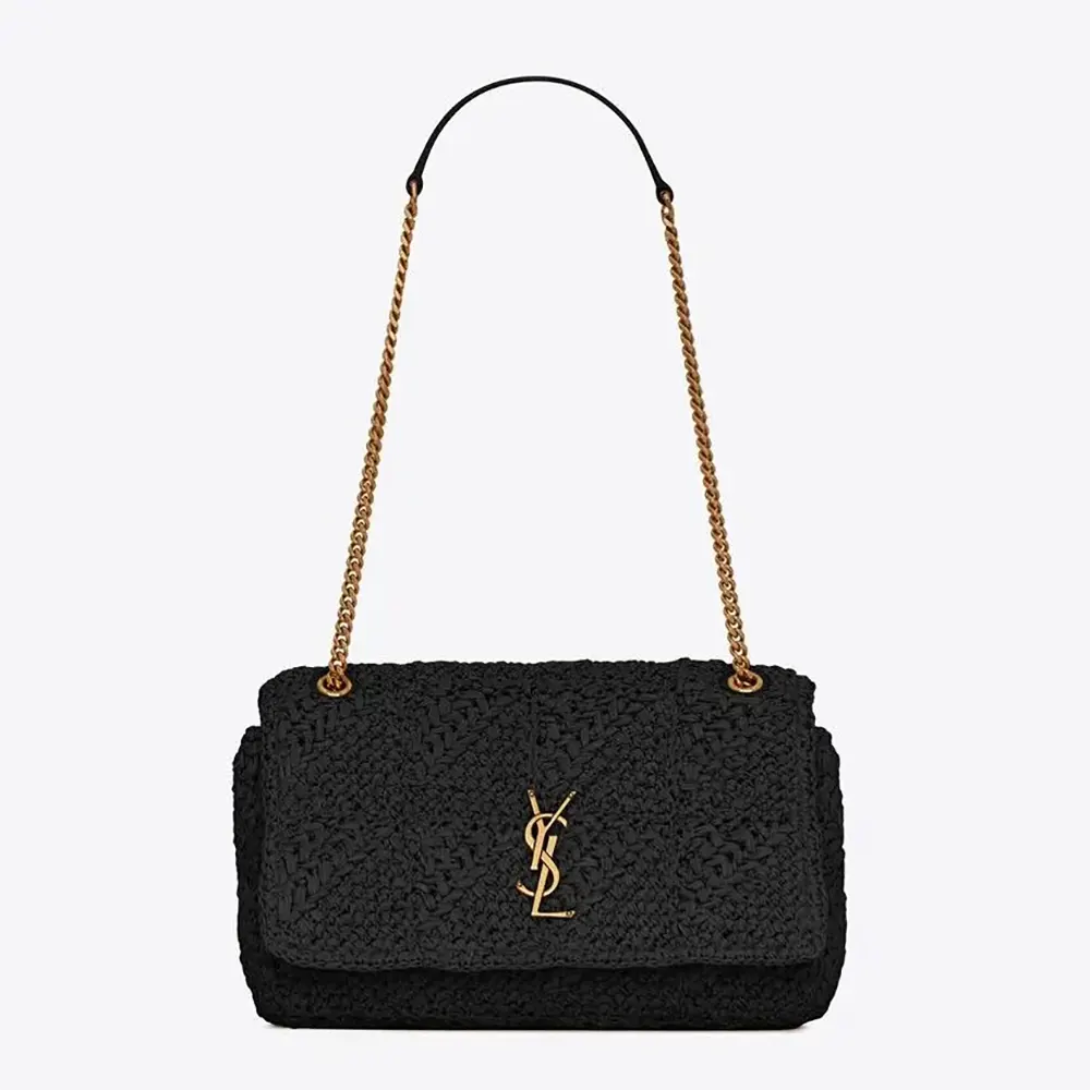 Saint Laurent YSL Unisex Jamie Medium in Raffia-Black 515821GAAAT1000