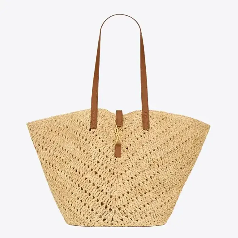 Saint Laurent YSL Women Panier Medium in Raffia and Vegetable-tanned ...