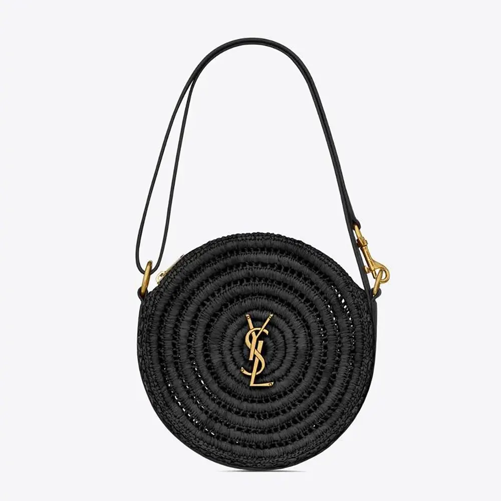 Saint Laurent YSL Women Round Bag in Raffia and Vegetable-Tanned ...