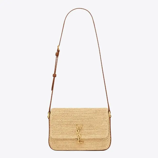 Saint Laurent YSL Women Solferino Medium in Raffia and Vegetable-tanned ...