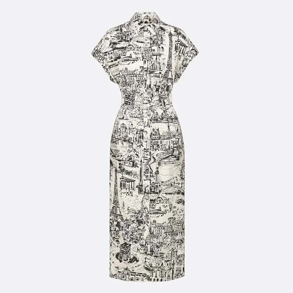 Dior Women Mid-Length Shirt Dress White and Black Cotton and Silk ...