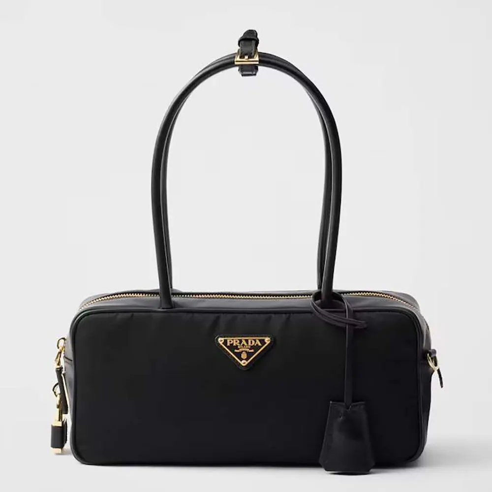 Prada Women Re-Nylon and Leather Small Top-handle Bag with Padlock