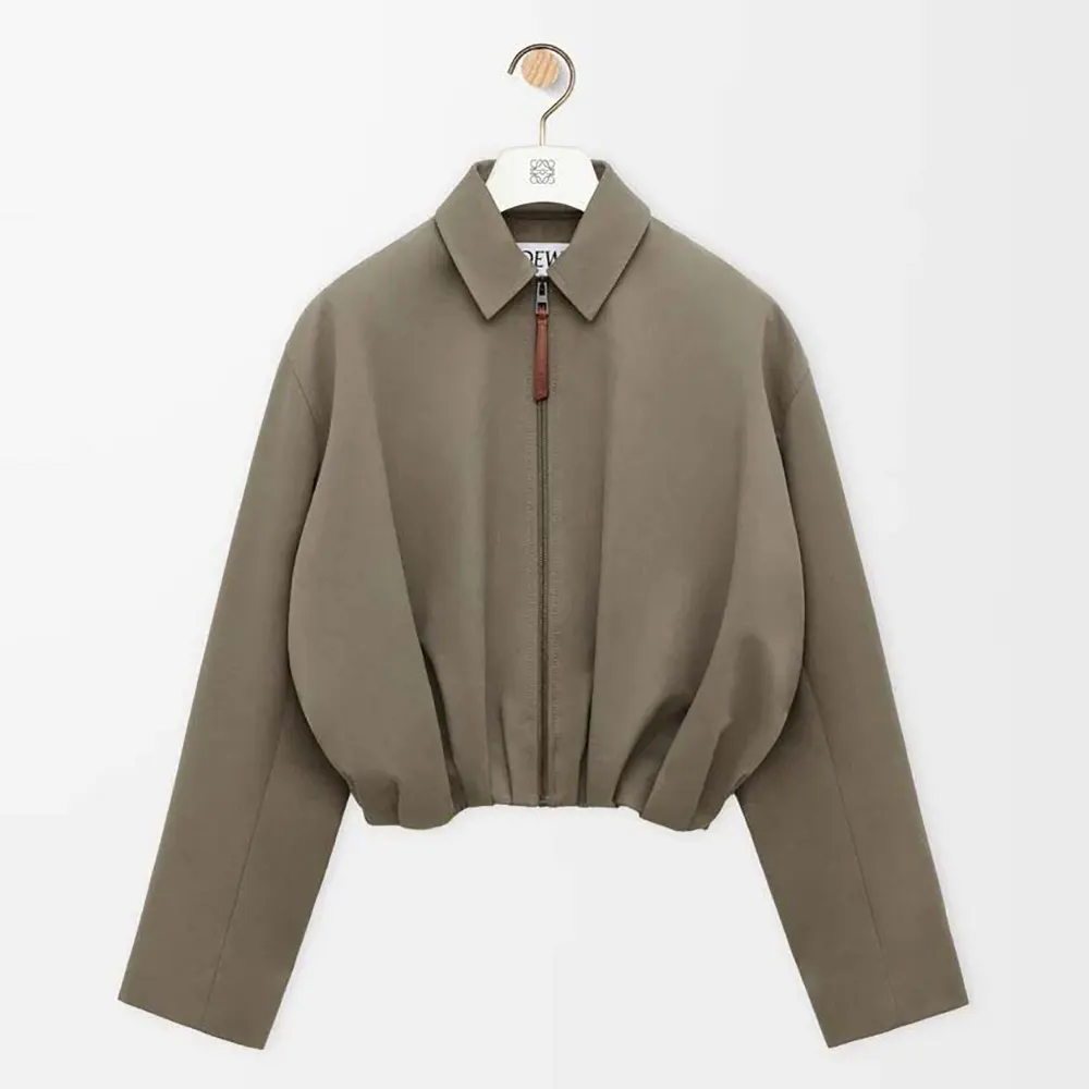 Loewe Women Draped Jacket in Cotton and Silk-Khaki Brown
