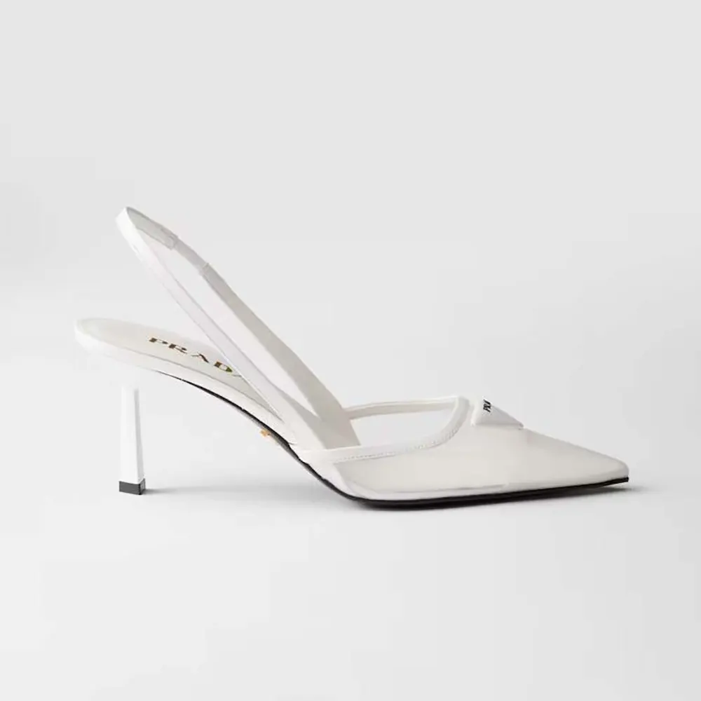 Prada Women Mesh Fabric Slingback Pumps-White 1I891N